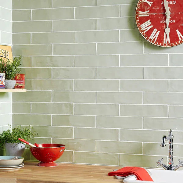 Dorset Sage Gloss Ceramic Wall Tiles 7.5x30cm