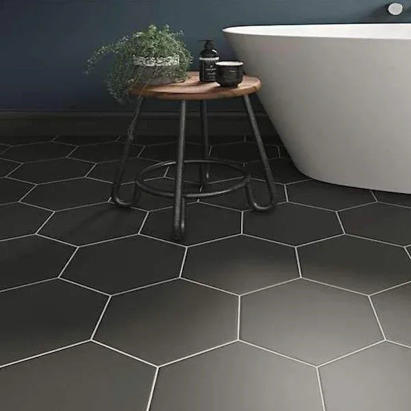 Hexagon Black Matt Floor And Wall Tiles 23x27cm