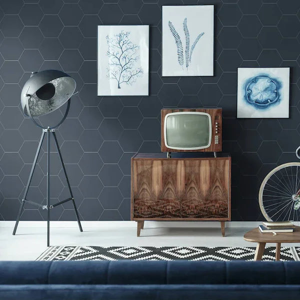 Hexagon Navy Matt Wall And Floor Tiles 23x27cm