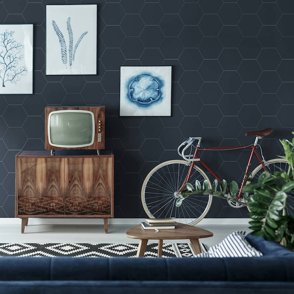 Hexagon Navy Matt Wall And Floor Tiles 23x27cm